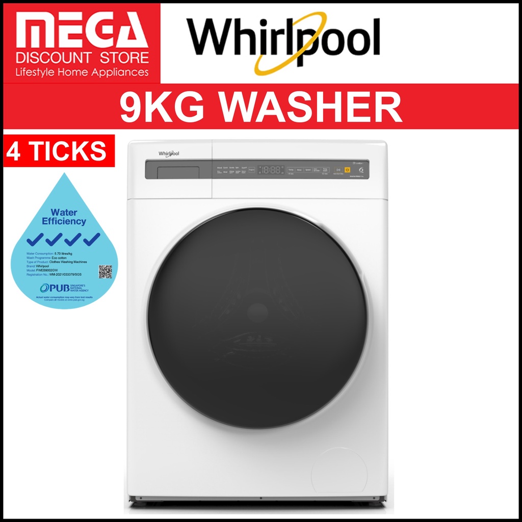 WHIRLPOOL FWEB9002GW 9KG FRONT LOAD WASHER ( 4 TICKS) | Shopee Singapore