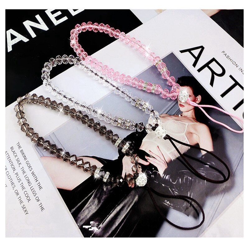 Wrist Phone Hand Strap Sling Lanyard Crystal Pearl Hanging Portable ...