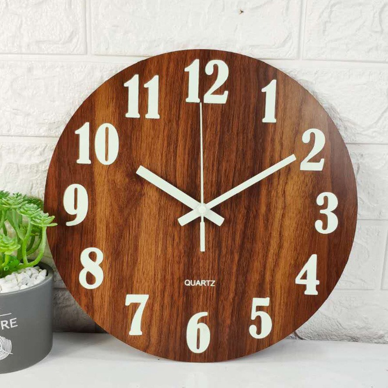 🔥 SG READY STOCK🔥12Inch Luminous Wooden Quartz Wall Clock Home ...