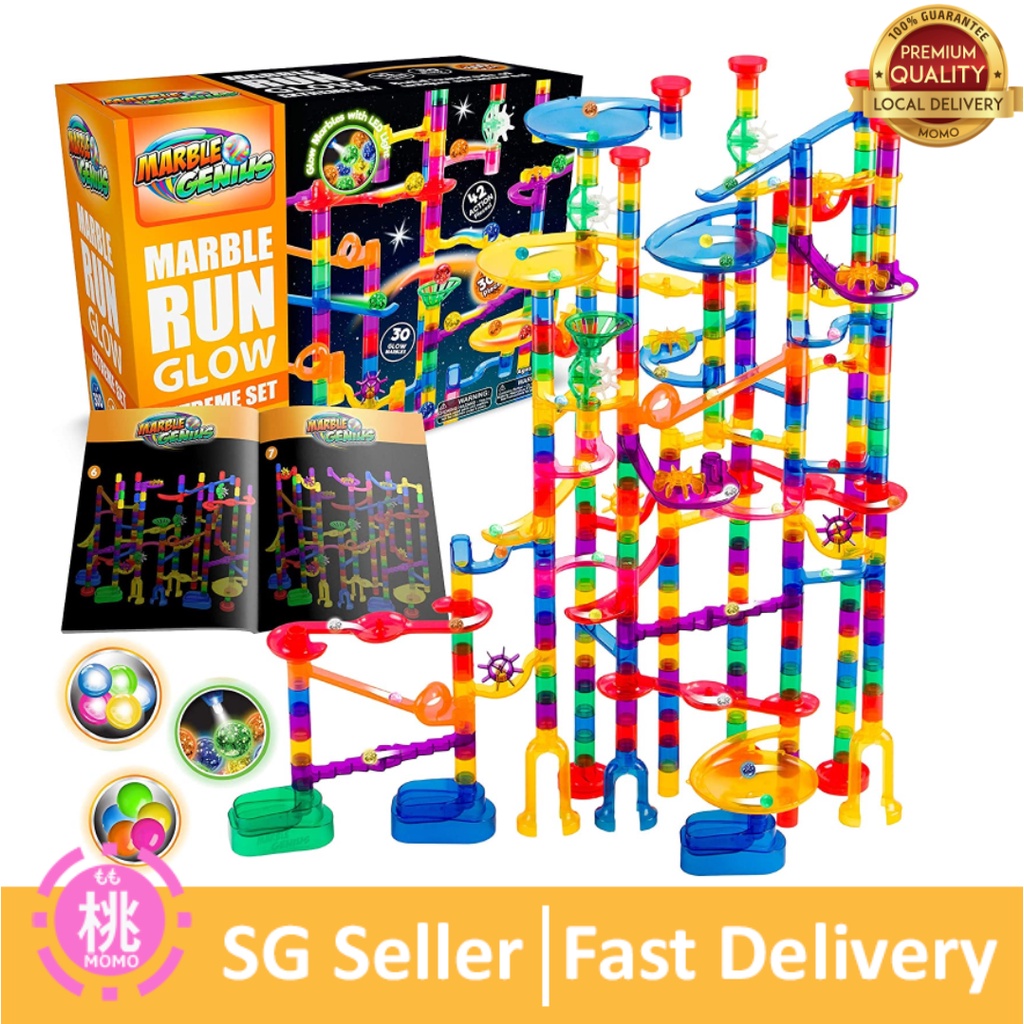 Marble Genius Glow Marble Run Set + Free Instruction App & Full Color ...