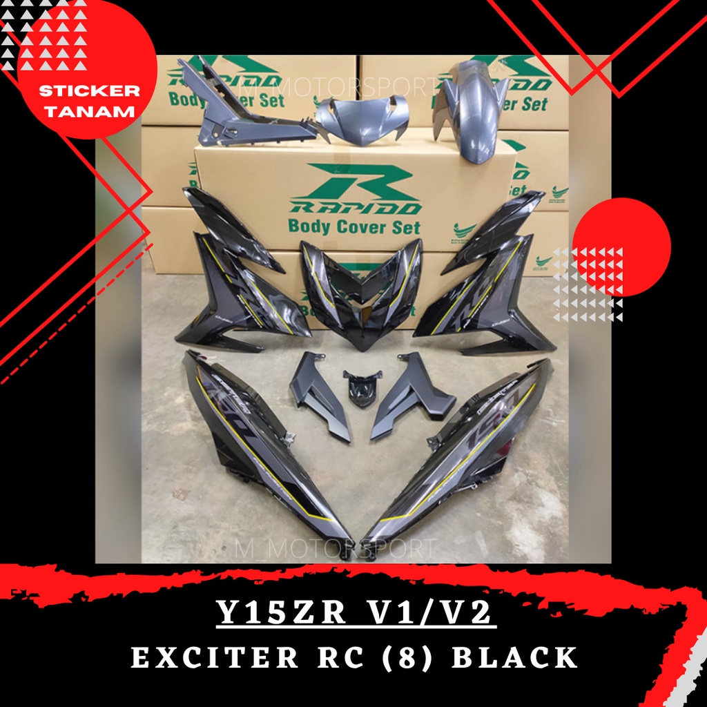 RAPIDO COVER SET Y15ZR V1/V2 EXCITER RC (8) BLACK (STICKER TANAM/AIRBRUSH) COVERSET | Shopee ...