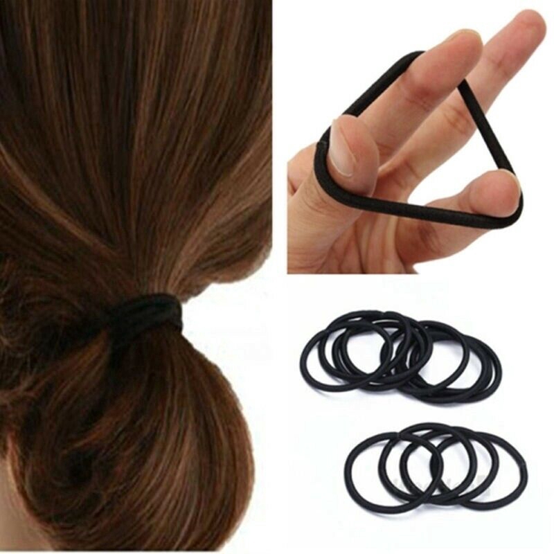 50 Pcs Black Simple Elastic Ponytail Women Girls Hair Ties Hair ...