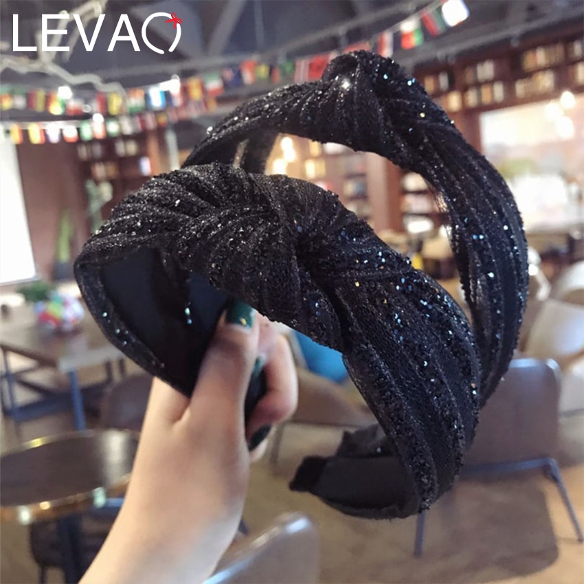 Levao Stripped Rhinestone Inlaid Hairbands Super Bling Cross Knot