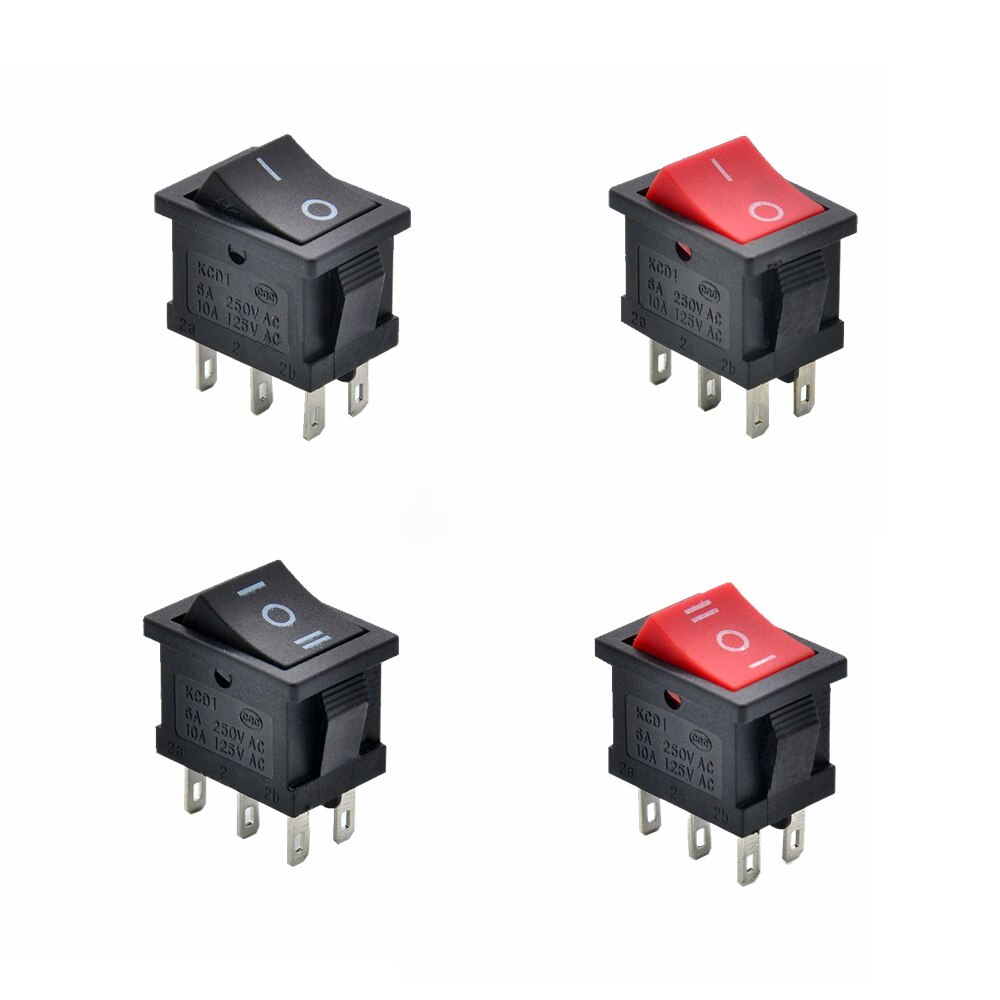 Black Red Car Rocker Boat Switch 6Pin DPDT 2 Position I/O 3 Positions ...