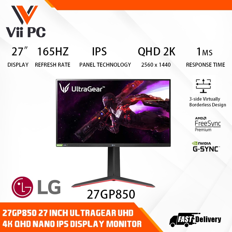 LG 27GP850 27 Inch UltraGear QHD Nano IPS 1ms 165Hz HDR Monitor with G-SYNC Compatibility ...
