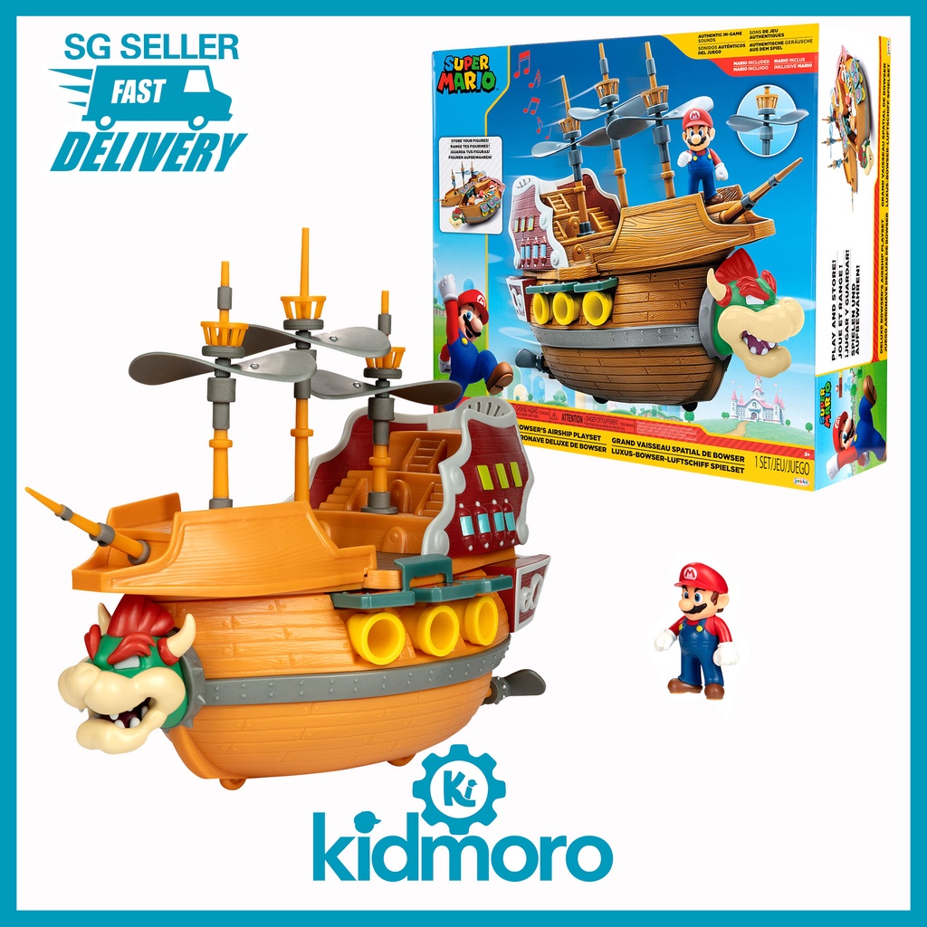 Super Mario Deluxe Bowser's Air Ship Playset with Mario Action Figure ...