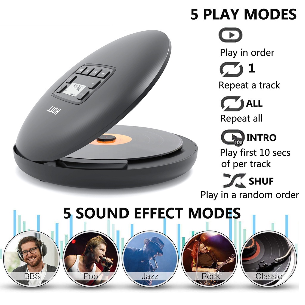 HOTT CD204 CD Player Small Music CD Walkman Discman with LCD Display ...