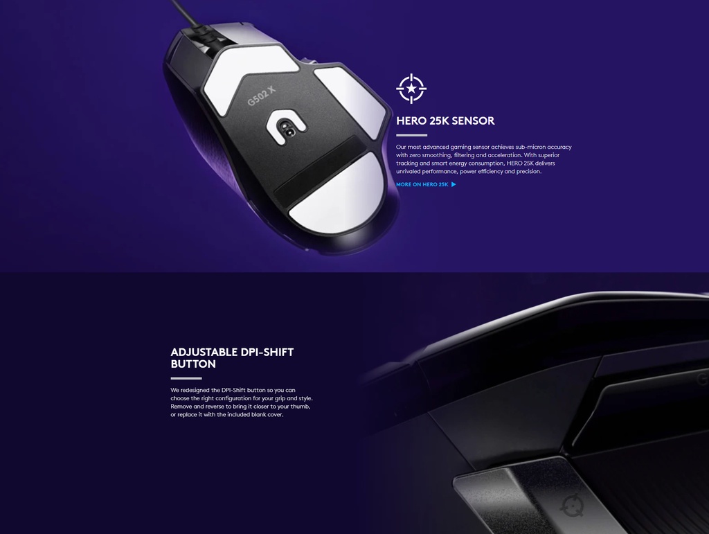 Logitech G502 X LIGHTFORCE hybrid optical-mechanical switches and HERO ...