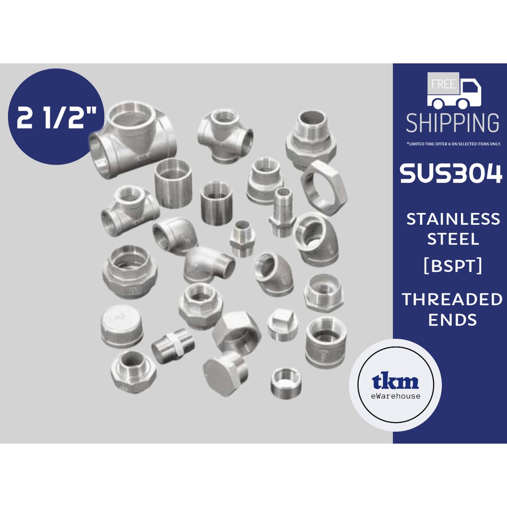 [2 1/2" 65MM] Stainless Steel SUS304 Cross Tee Union Jamnut Plug End ...