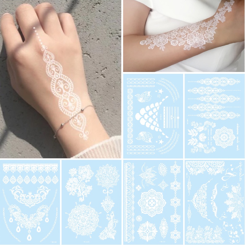 White lace tattoo stickers waterproof henna finger mandala pattern sexy ...