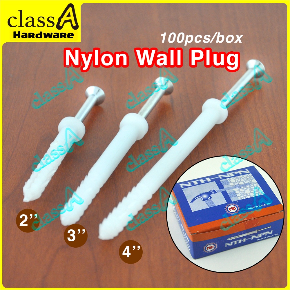 ClassAHW Nylon Plastic PVC Anchor Wall Plug with Screws 2” 3” 4” Wall Plug Box(100pcs) | Shopee ...