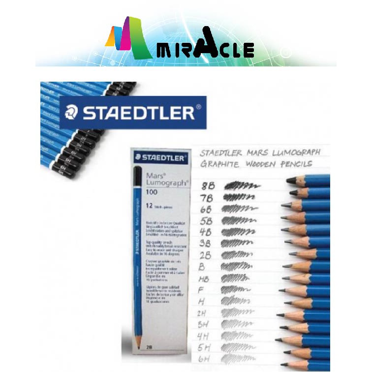Staedtler Mars Lumograph Pencil 100 8B 7B 6B 5B 4B 3B 2B B HB H 2H 3H 4H 5H 6H F/Pensil (1PCS ...