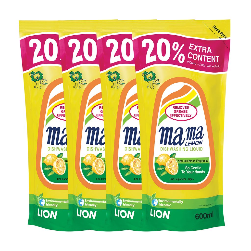 Mama Lemon Dishwashing Liquid Refill, Natural Lemon, 600ml x 4's ...