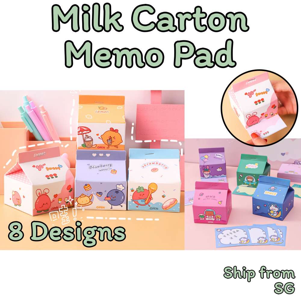 [SG Seller] Milk Carton Memo Pad Cute Cartoon 4 Designs Convenient Easy ...