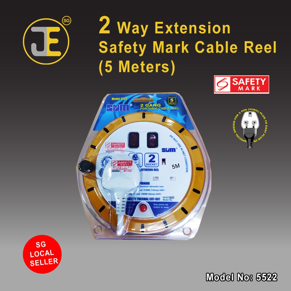 2 Way Extension Cable Reel with Safety Mark (5 Meter) | Shopee Singapore