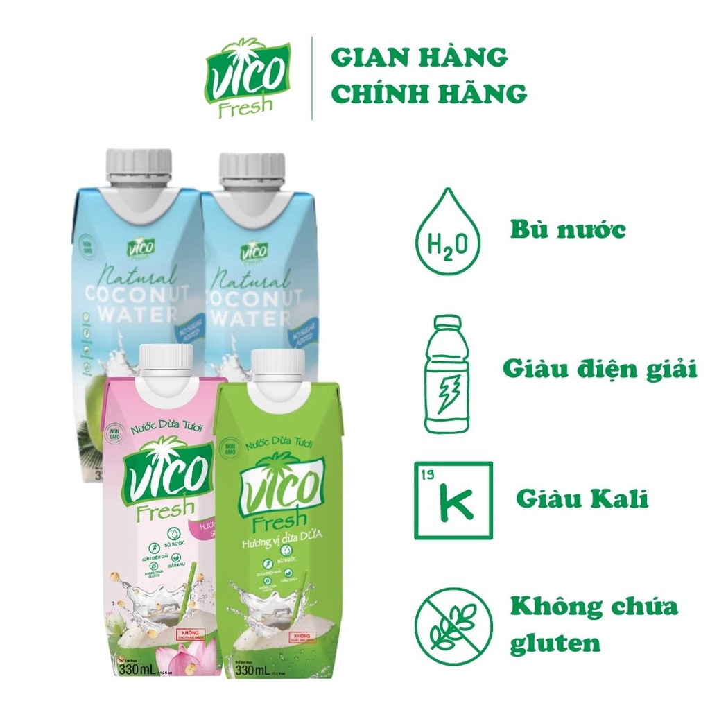 Acp Vico Fresh Coconut Water - Combo of 4 Boxes of Coconut Water 330ml ...