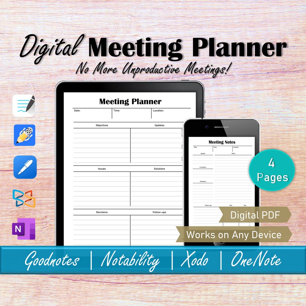 Digital Meeting Notes Ipad Planner, GoodNotes Meeting Agenda Template ...