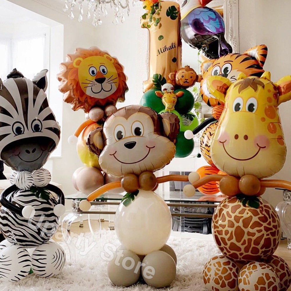 1 Set Jungle Animal Birthday Balloons Monkey Lion Tiger Helium Globos ...
