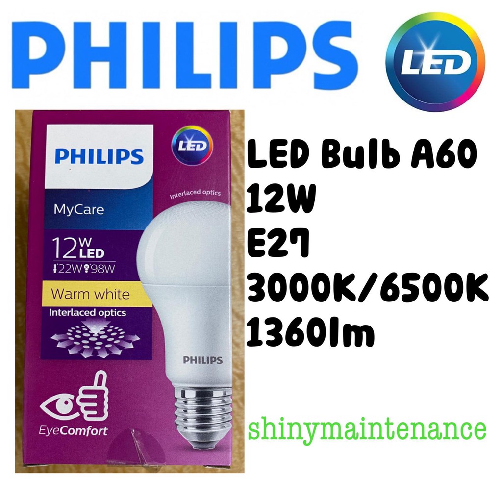 [5pc bundle!] Philips LED Bulb MyCare A60 12W E27 3000K/6500K | Shopee ...