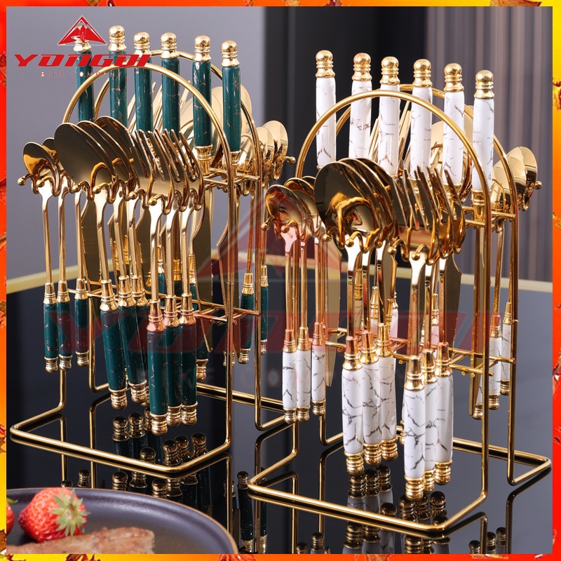 YONGQI Stainless Steel Ceramic Handle Tableware 24 PIECE GIFT SET ...