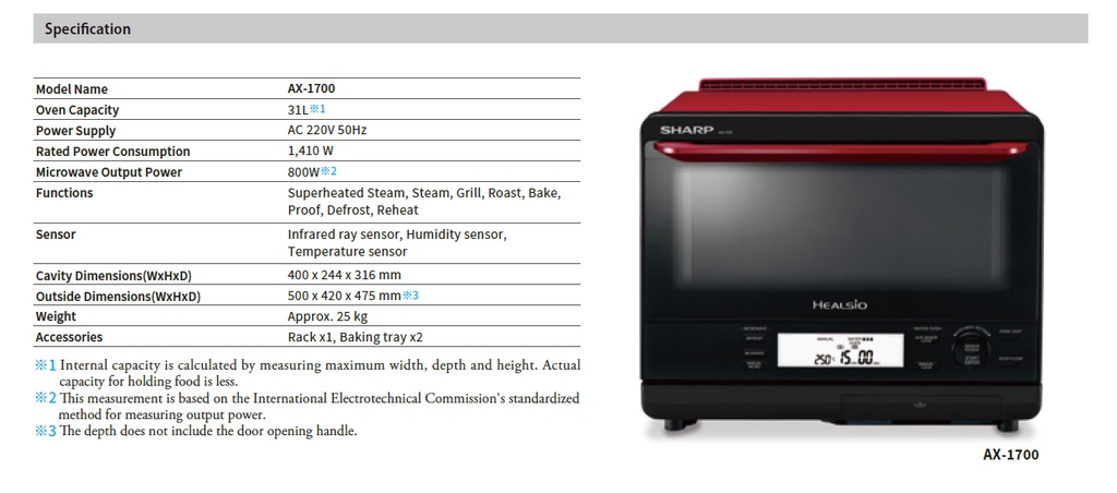 SHARP 31L Healsio Water Steam Oven | AX-1700VM(R) l Healthy Meal l 1 ...