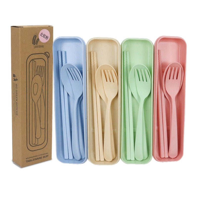 WHOLESALE Wheat Straw Utensil Set with Case for Goodie Bag | Reusable Cutlery Spoon Fork ...