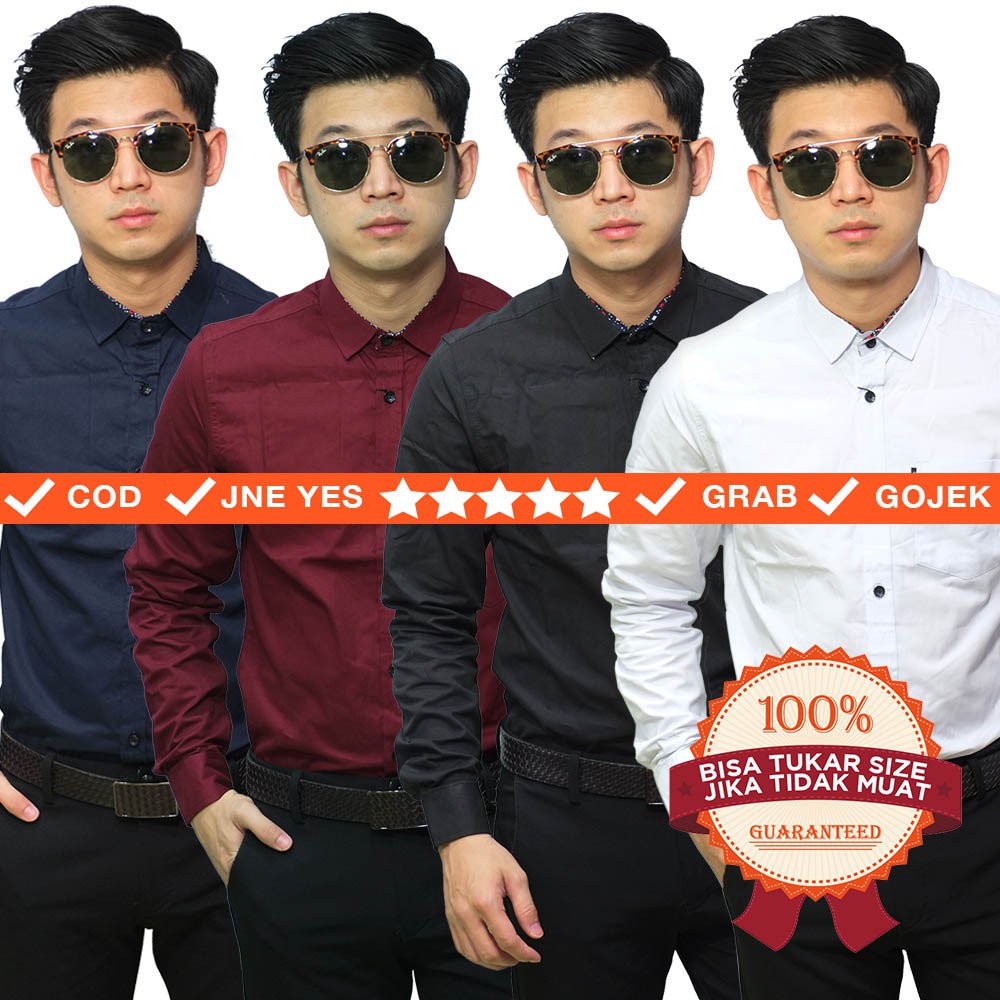 PUTIH KEMEJA HITAM Premium Plain Long Formal Shirt Black/White/Maroon ...