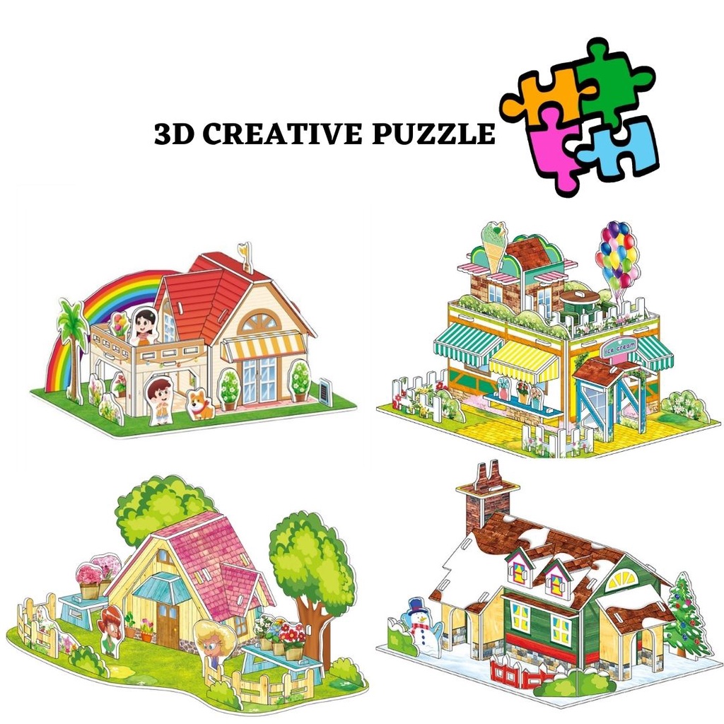 🇸🇬Creative DIY Paper Toy 3D Puzzle Castle Model Intelligence Building ...