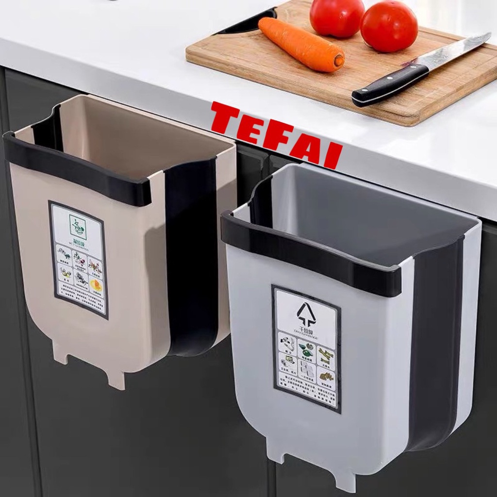 Trash Bin Foldable Waste Hanging Can Home Use In Car Kitchen Kitchen ...