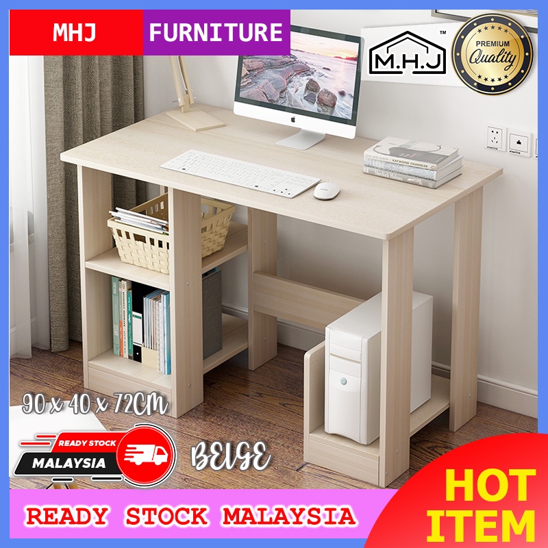 MHJ A152 Modern Computer Study Table With Side Bookshelves Multipurpose ...