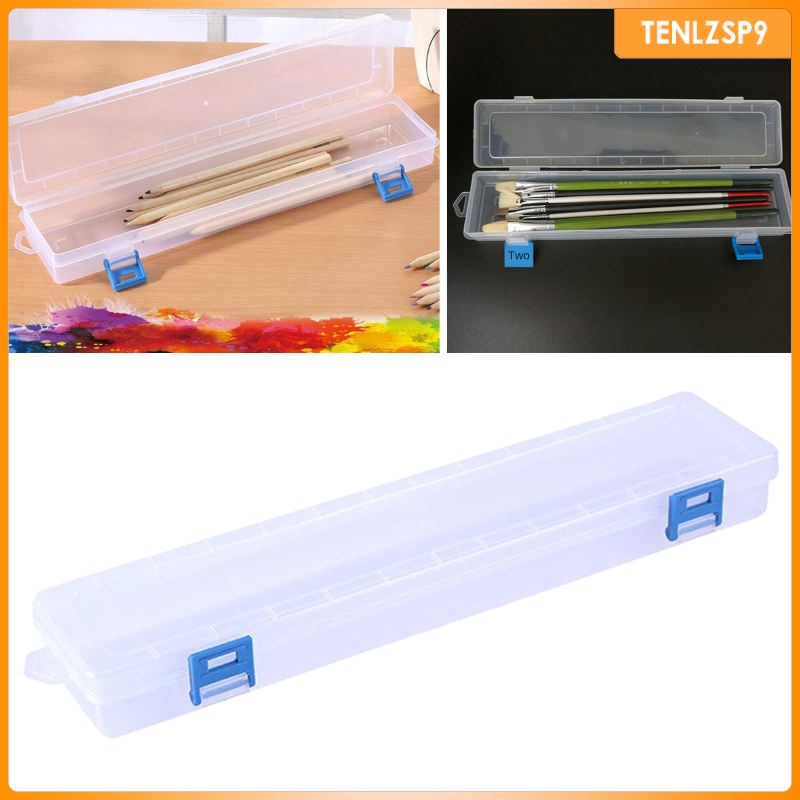 [ Clear Rectangle Storage Box with Hinged Lid Paint Brush Container ...