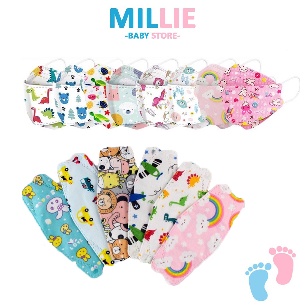 MILLIE 10PCS Cartoon Kids KF94 Mask Disposable Kid Earloop Children K94 ...
