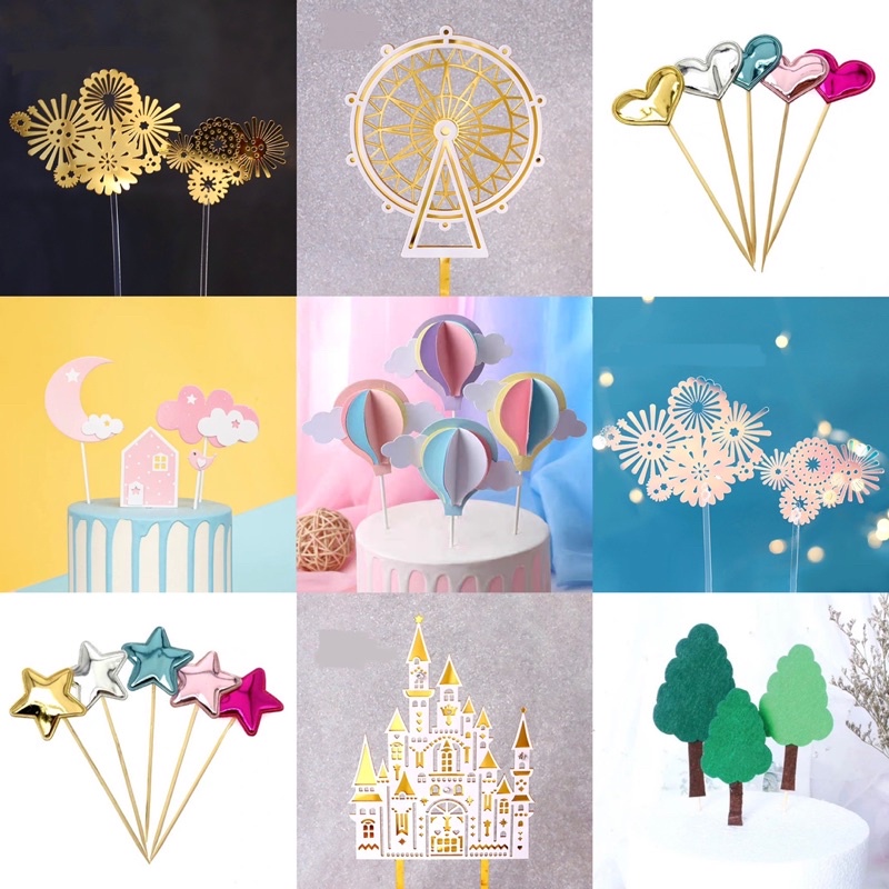 Birthday Cake Decoration Topper Party Firework Ferris Wheel Heart Star ...