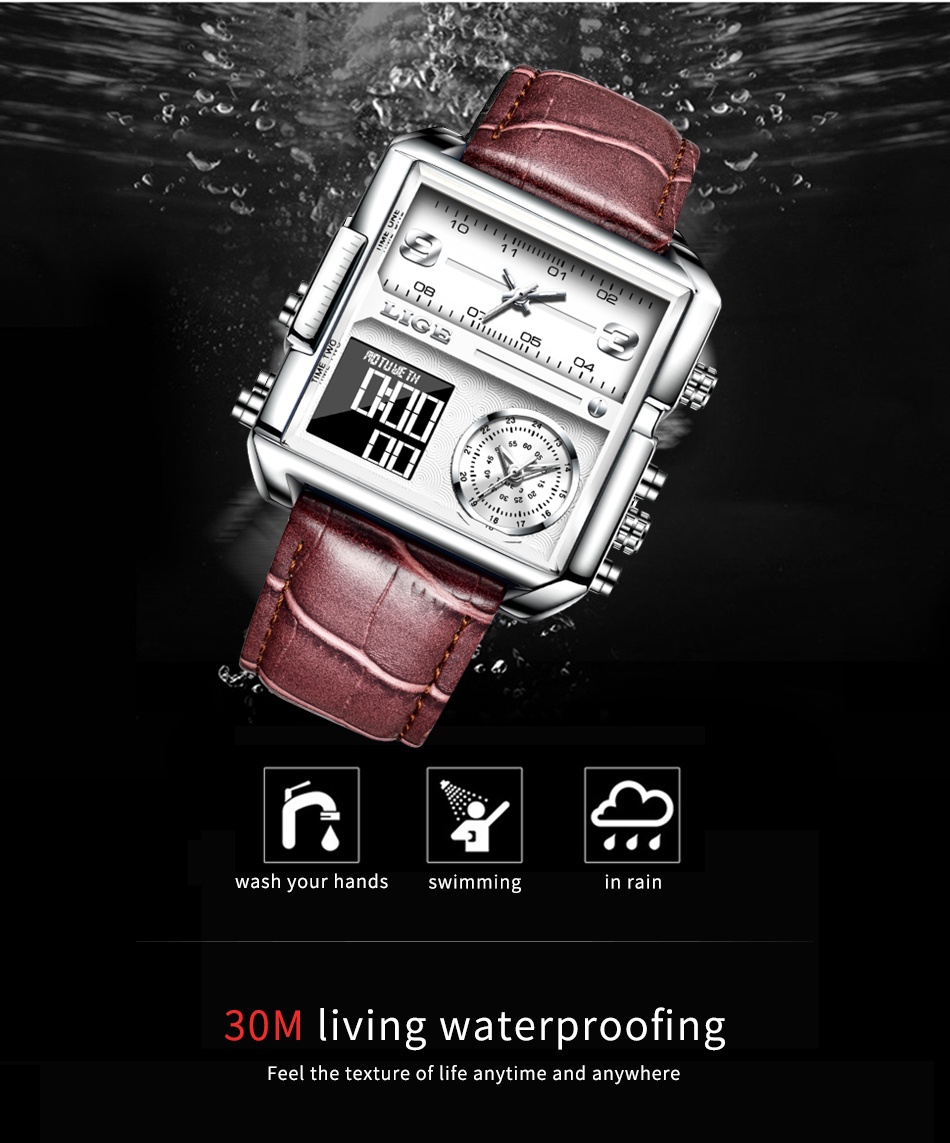 LIGE New Men Digital Watch Creative Square Stainless steel Fashion ...
