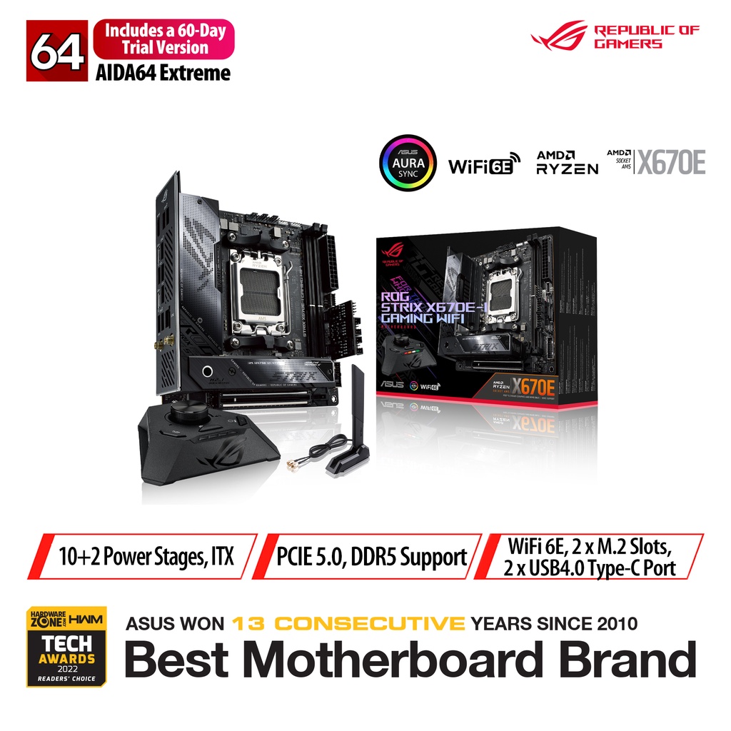 ROG Strix X670E-I Gaming WiFi AMD Ryzen AM5 ITX motherboard, 10+2 power ...