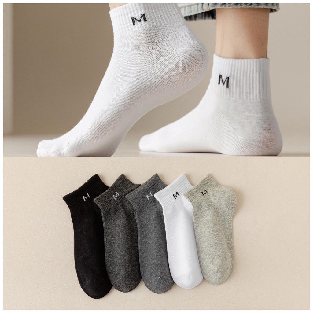 Socks Men Short Tube Spring Summer Thin Style Letter M Series Solid ...