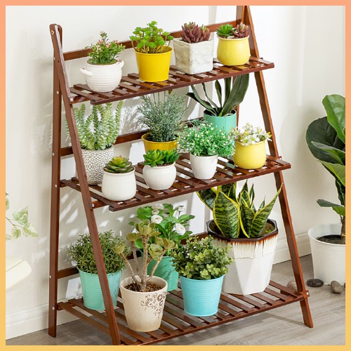 Flower Rack 3 Tier & 4 Tier Multi-Layer Ladder Rack Brown Color ...