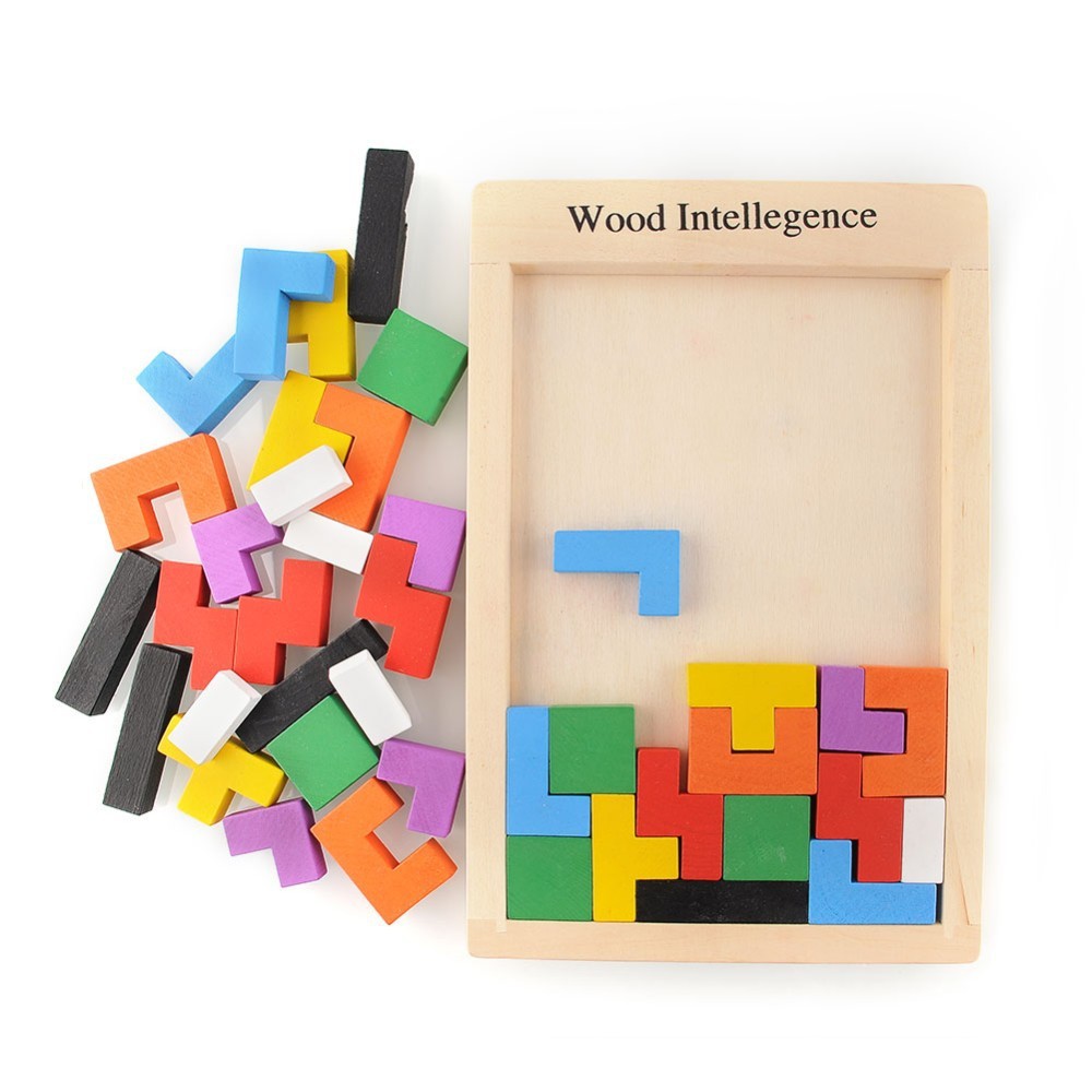 Colorful Wooden Tangram Brain-Teaser Puzzle Tetris Preschool Magination ...