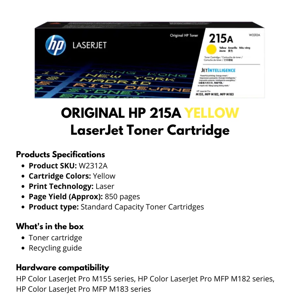 ORIGINAL HP 215A Toner Cartridge (B/C/Y/M) [W2310A/ W2311A/ W2312A ...