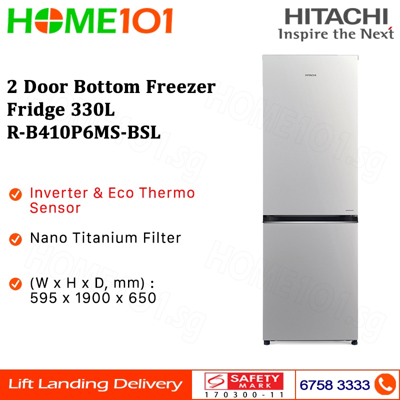 Hitachi 2 Door Bottom Freezer Fridge 330L R-B410P6MS | Shopee Singapore