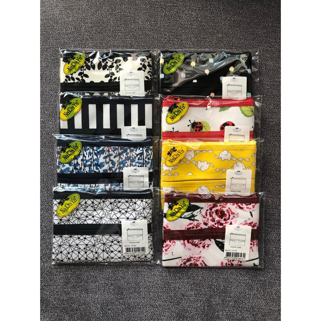 NaRaYa Cotton Fabric 2 in 1 Tissue Case Cover Coin/Card Holder Zipper ...