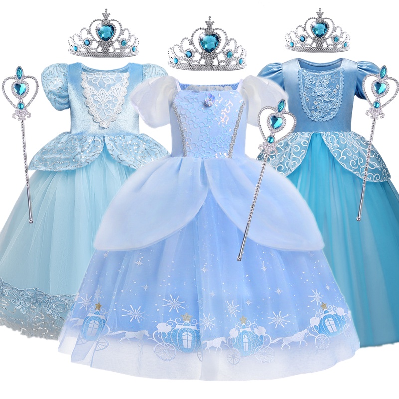 Girls Blue Princess Dress Cinderella Costume Fancy Girls Dress Long ...