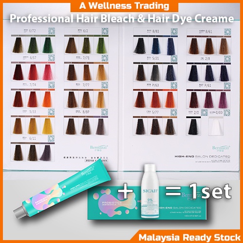 Bermazzi Professional Salon Use Hair Color Cream Hair Dye Set Pewarna ...