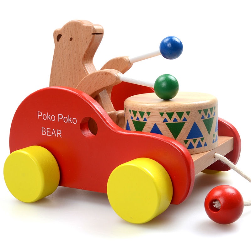 Wooden Children's Luggage Trolley Toys Baby Hand Buggy Dragging Toys ...