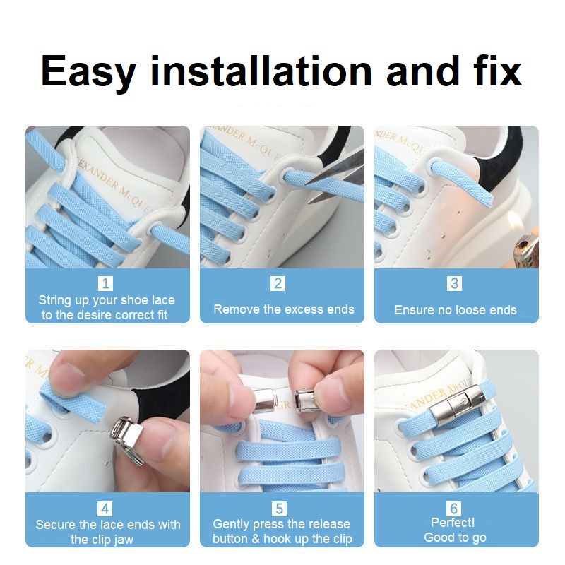 [SG Rdy Stock] Elastic Shoe Lace [8mm Wide] With Secure Clip On Braces ...