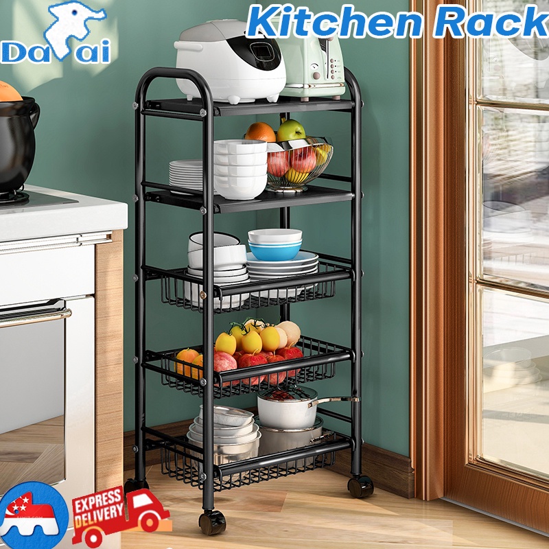 [SG READY STCOK]Kitchen rack floor rack pull rod storage shelf multi ...