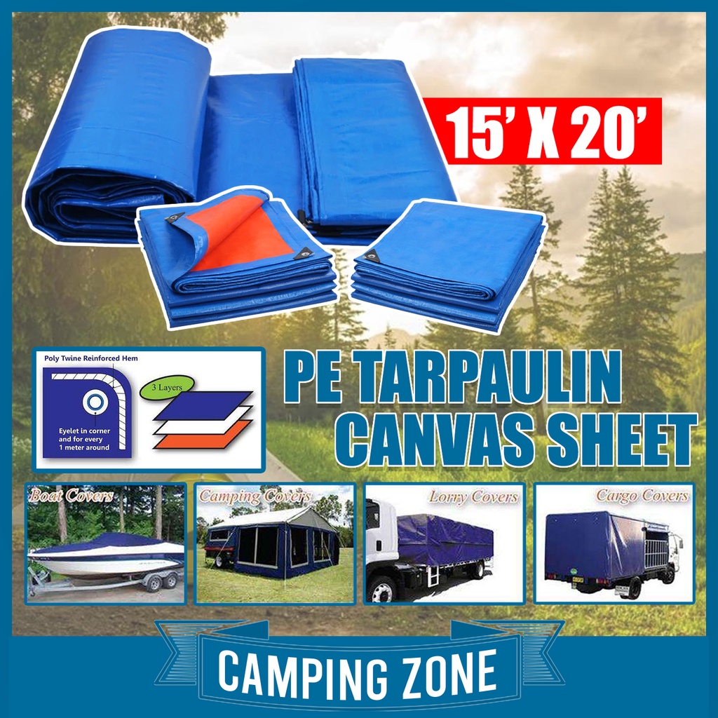 15' x 20' Multipurpose Waterproof PE Tarpaulin Canvas Sheet Truck Cover ...