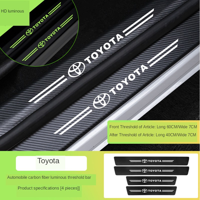 4/8Pcs Toyota Car Luminous Stickers Carbon Fiber Rubber Car Door Sill ...