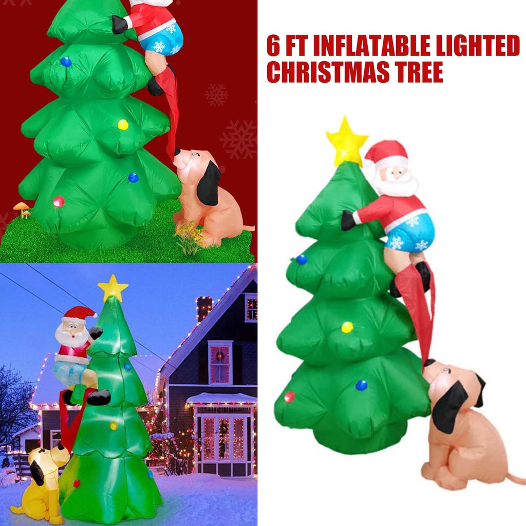 6 FT Inflatable Lighted Christmas Tree w/Cute Santa Claus And Dog ...
