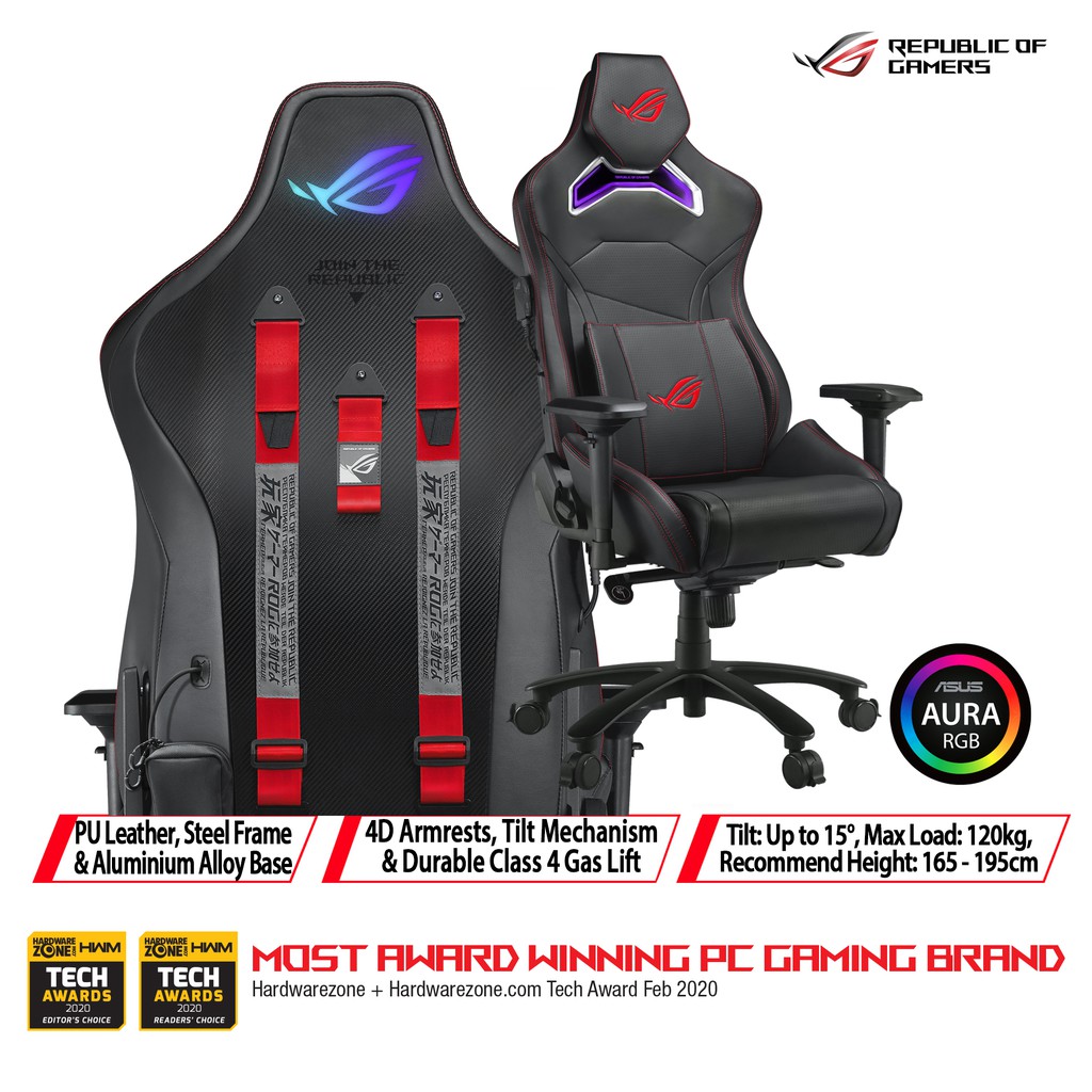 ASUS ROG Chariot RGB PU Leather Gaming Chair - Adjustable Headrest ...